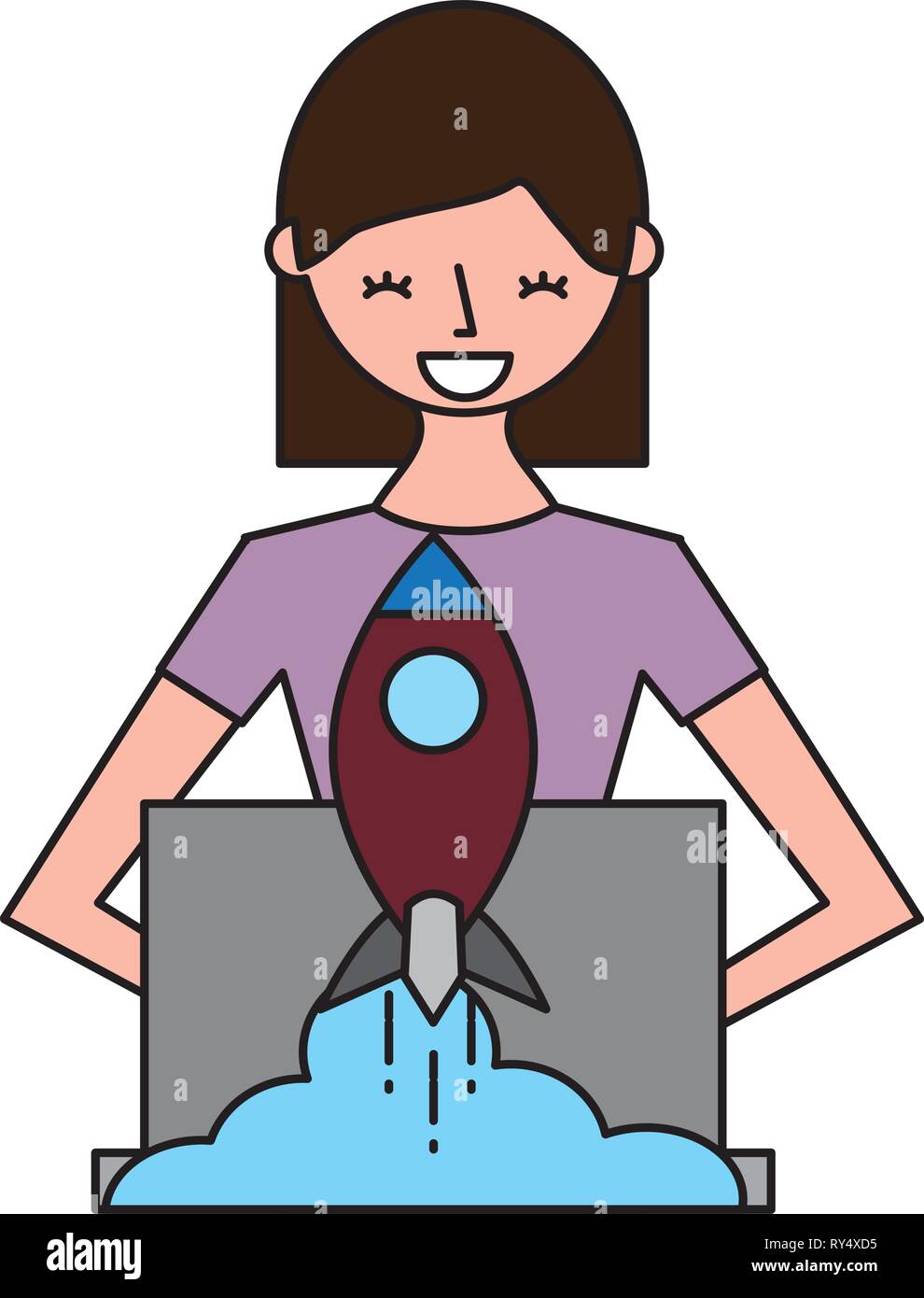 Laptop rocket launching success hi-res stock photography and images - Alamy