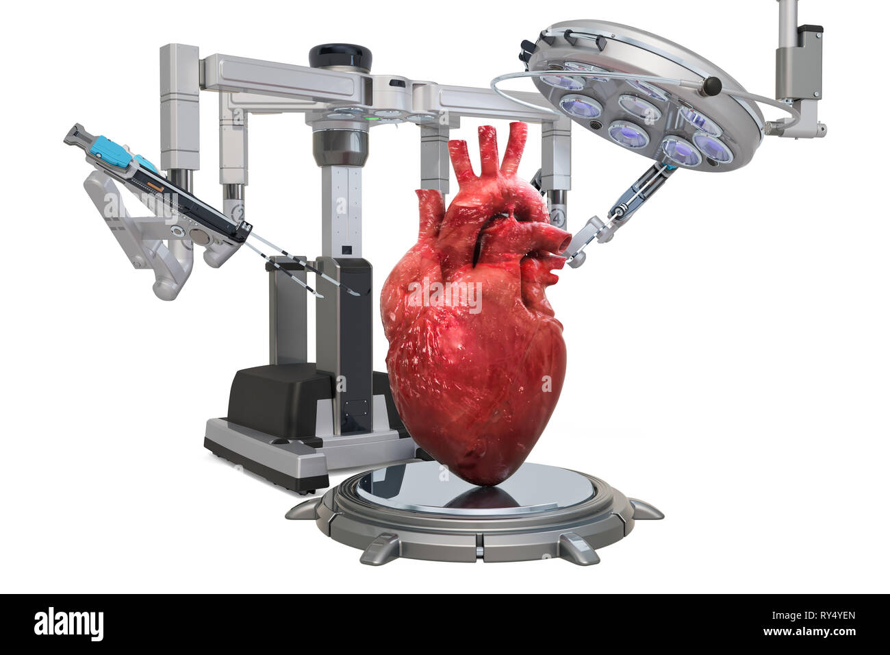 Robotic surgery of the heart concept, 3D rendering isolated on white ...
