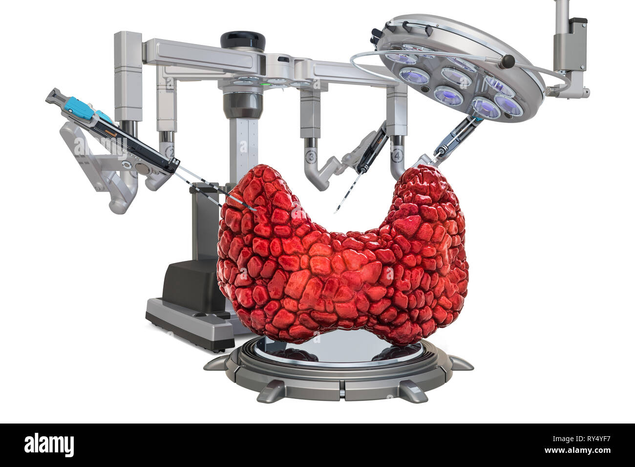 Robotic surgery of the thyroid concept, 3D rendering isolated on white ...