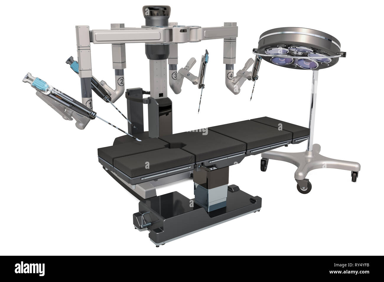 Robotic surgical system with surgical light and operating table, 3D ...