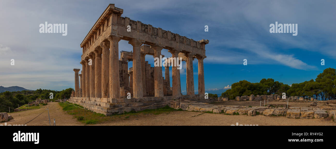 Classical ancient temple of Aphaia Athina at Aegina island in Greece ...
