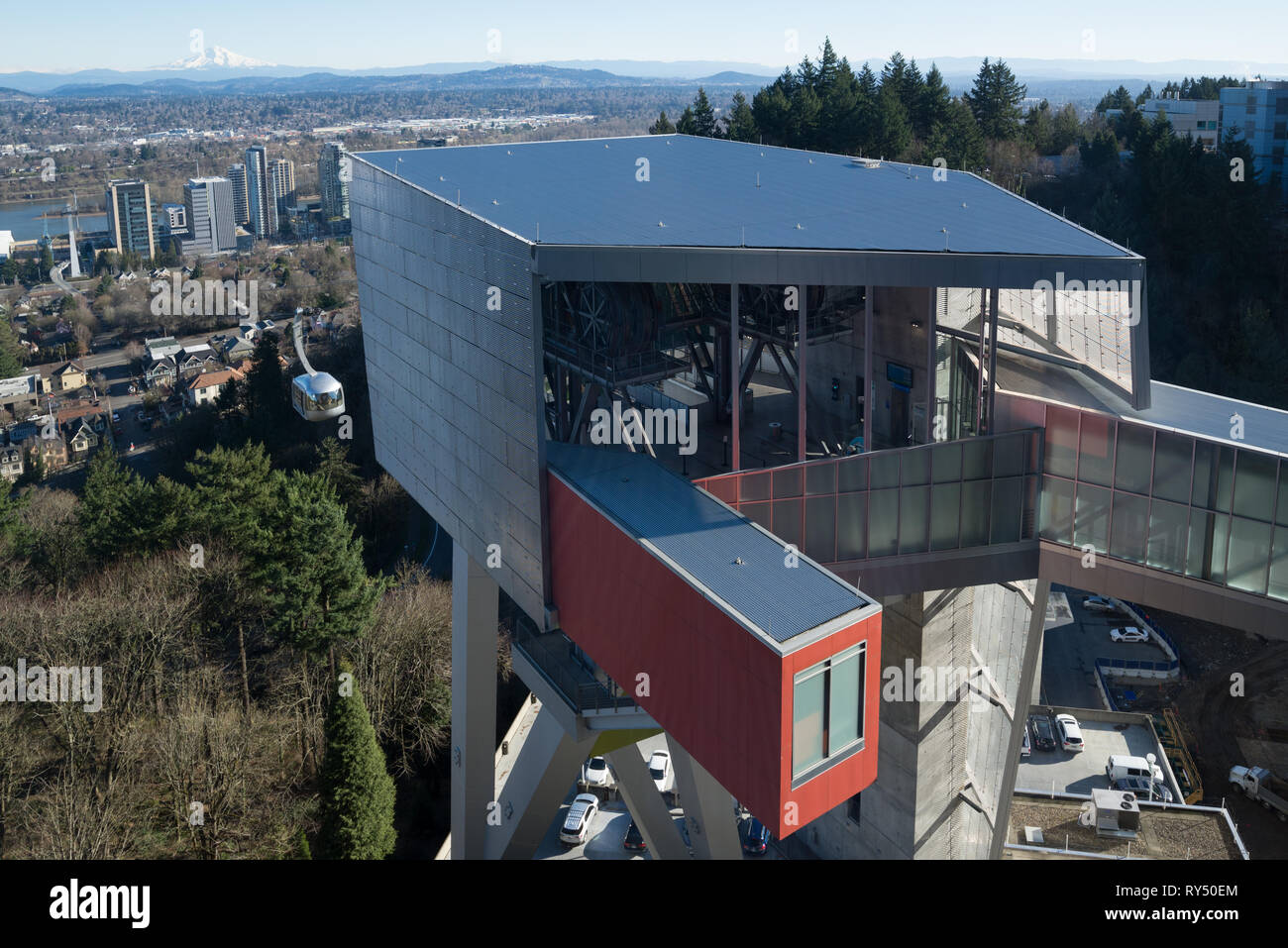 Portland aerial tram and upper tram terminal,, Portland, Oregon. Mt ...