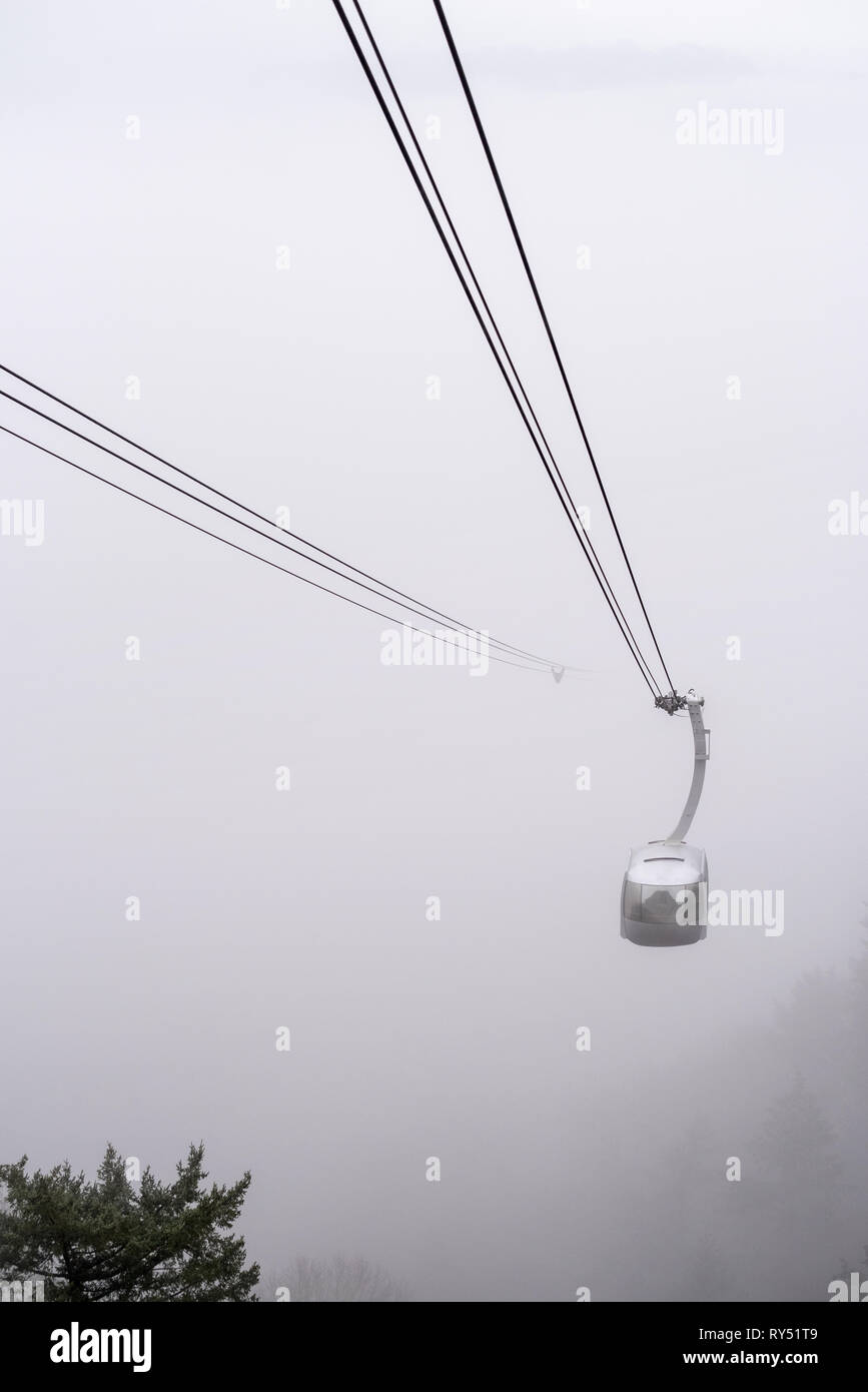 Portland aerial tram and fog, Portland, Oregon Stock Photo - Alamy