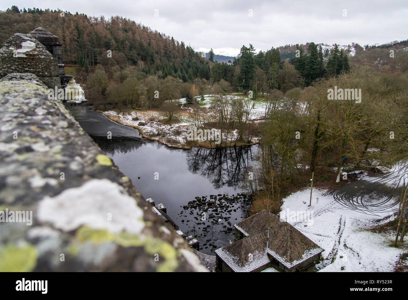 Lake Vyrnwy dam, RSPB Nature Reserve, Wales, UK. Photo taken on 3rd fo ...