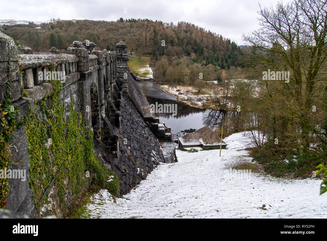 Lake Vyrnwy dam, RSPB Nature Reserve, Wales, UK. Photo taken on 3rd fo ...