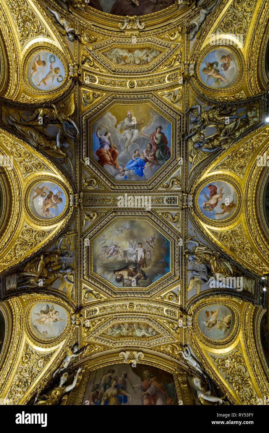 Lavishly decorated ceiling of a hall in Louvre, Paris Stock Photo - Alamy