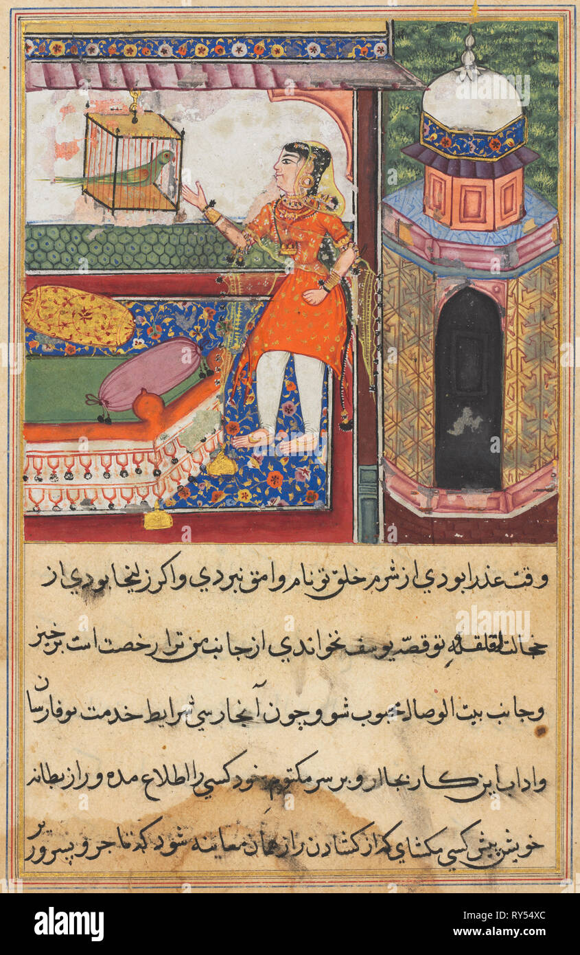 Page from Tales of a Parrot (Tuti-nama): Tenth night: The parrot ...