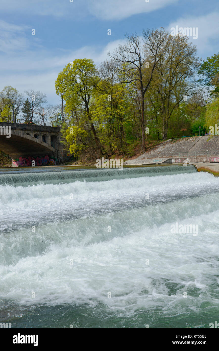 Isar, Wehr bei der Schwindinsel, Muenchen, Bayern, Deutschland Stock ...