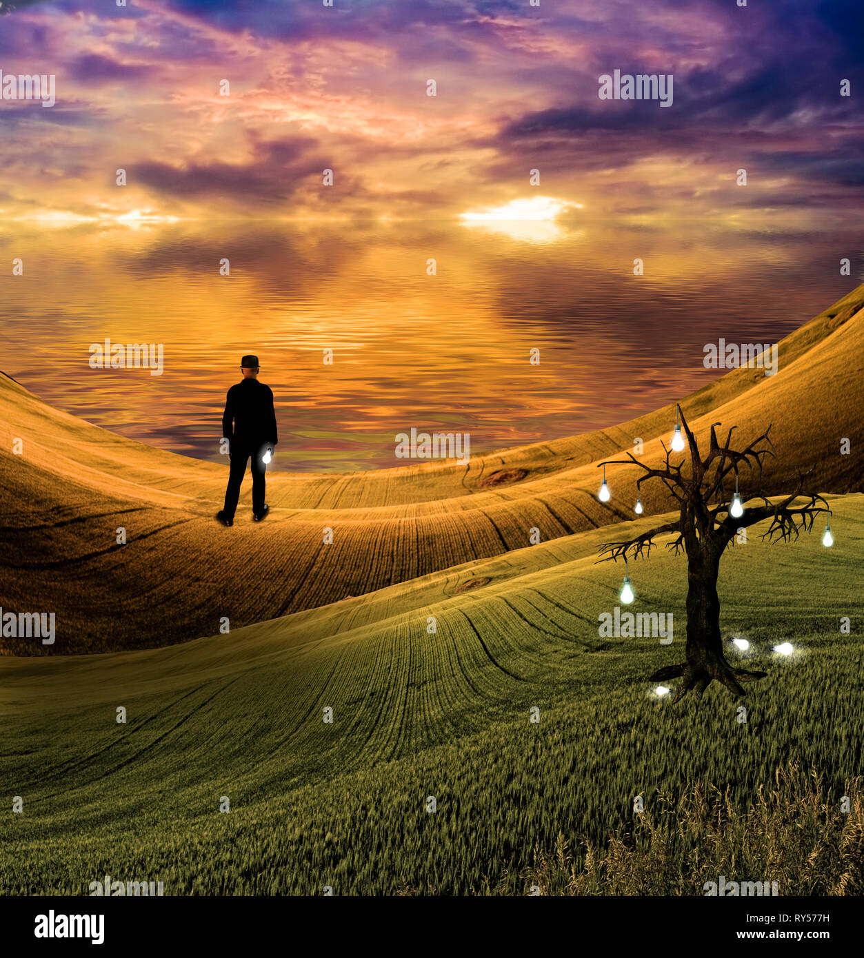 Idea trail with top hatted man Stock Photo - Alamy