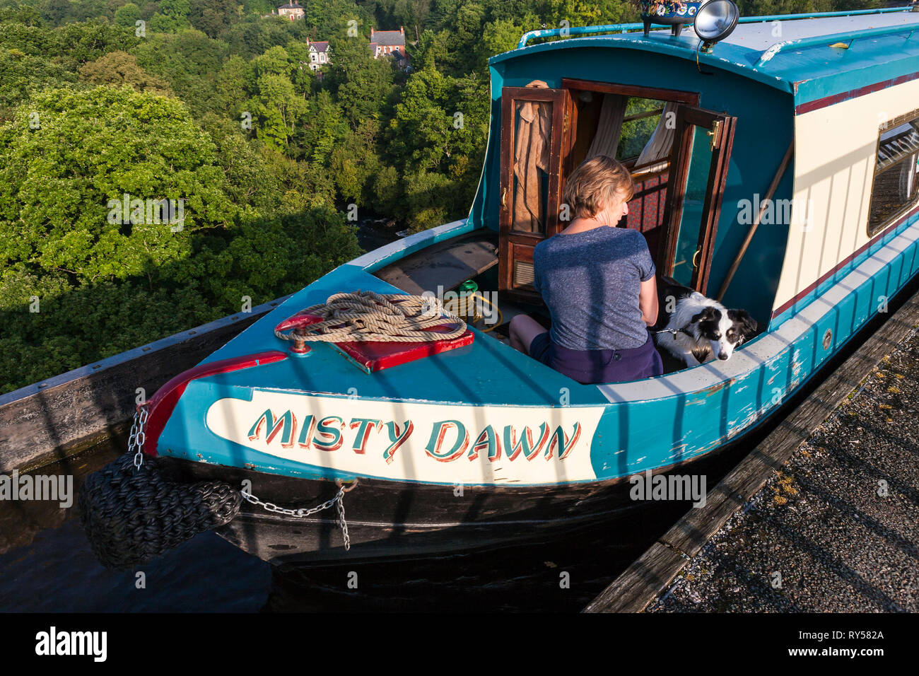 Narrowboat on the Pontcysllyte Aqueduct, Llangollen Canal, Wrexham ...