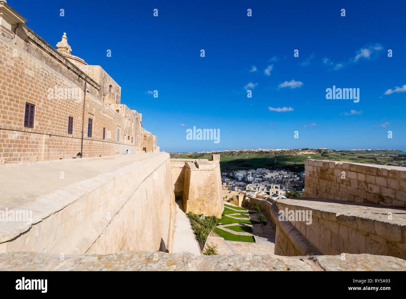 Huge fortifications Citadella castle in Victoria capital city of Gozo ...