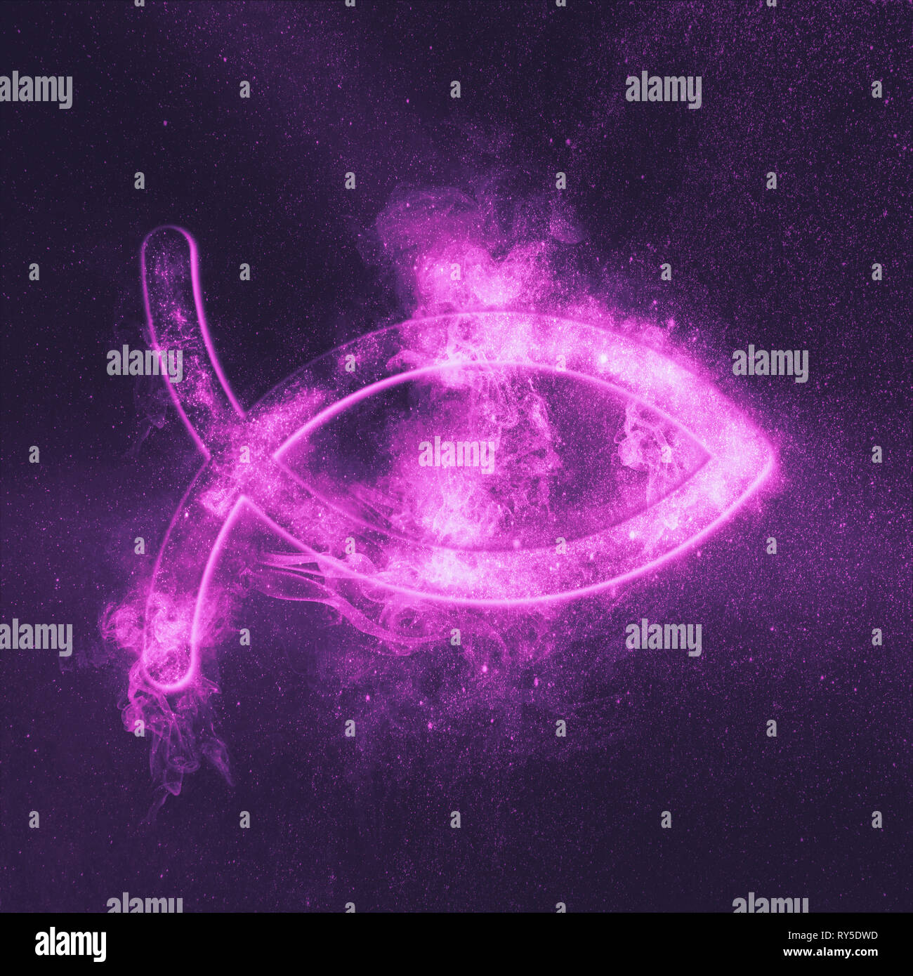 Christian fish symbol. Abstract night sky background Stock Photo - Alamy