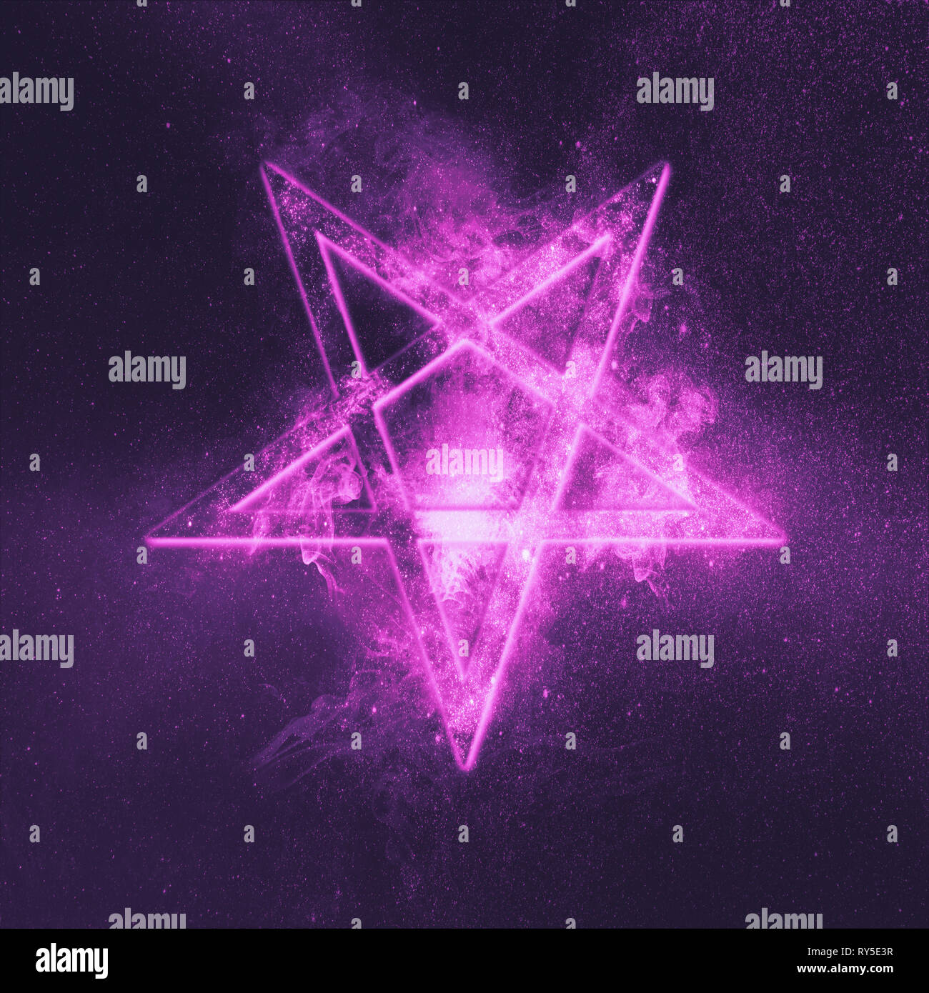 Reversed Pentagram symbol. Abstract night sky background Stock Photo ...