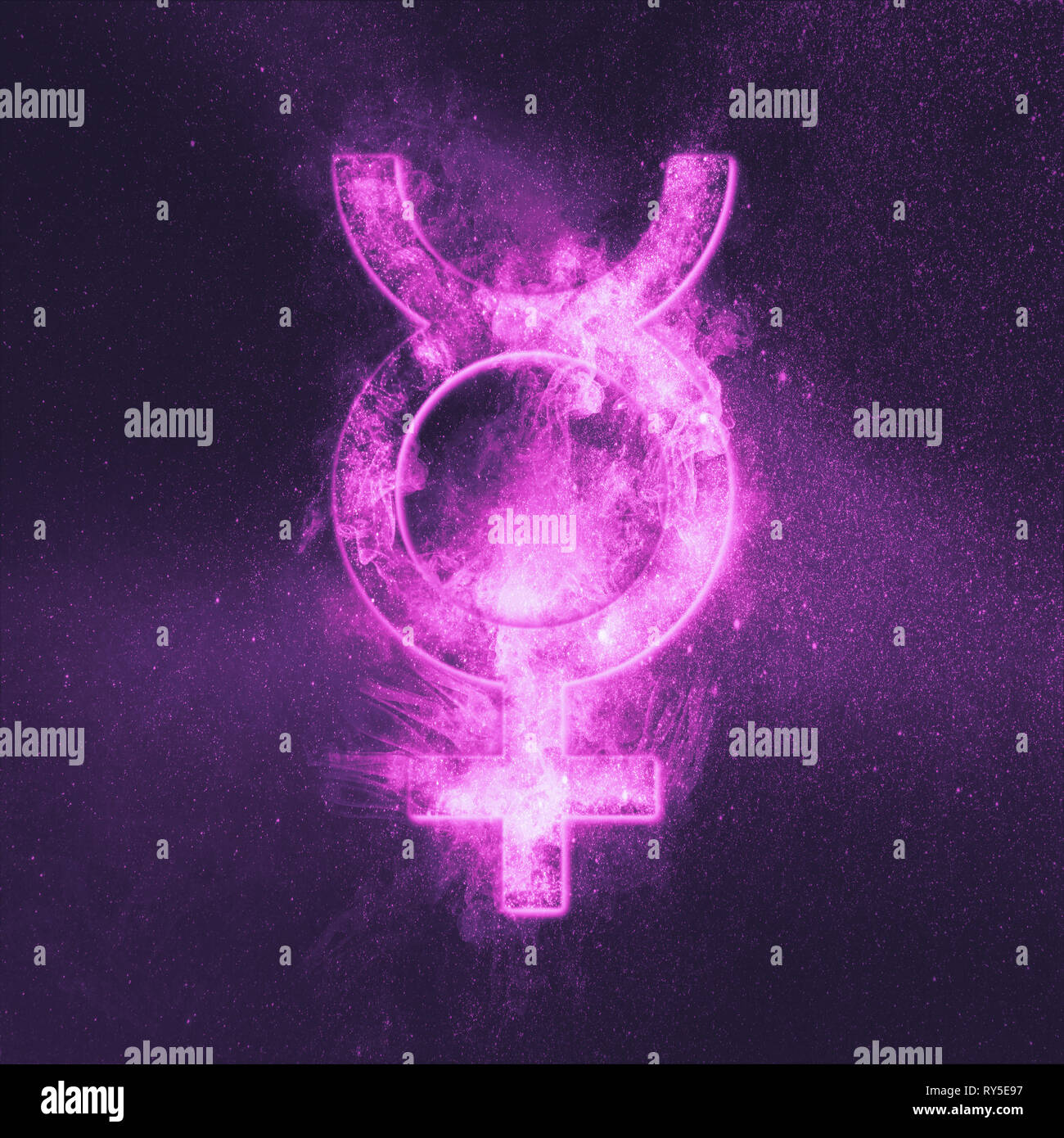 Planet Mercury Symbol. Mercury sign. Abstract night sky background ...