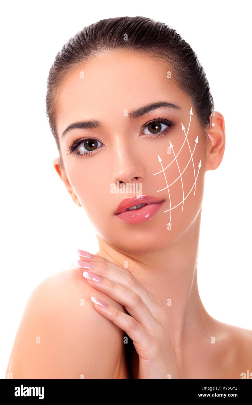 Pretty girl with clean and fresh skin. Skin care concept. Isolated on ...