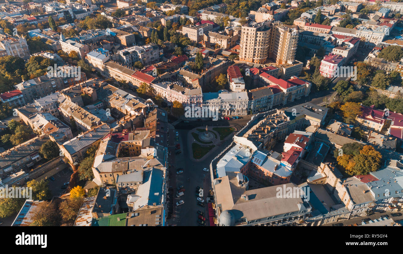 Aerial view of the Monument to the founders of Odessa, Ukraine. City ...