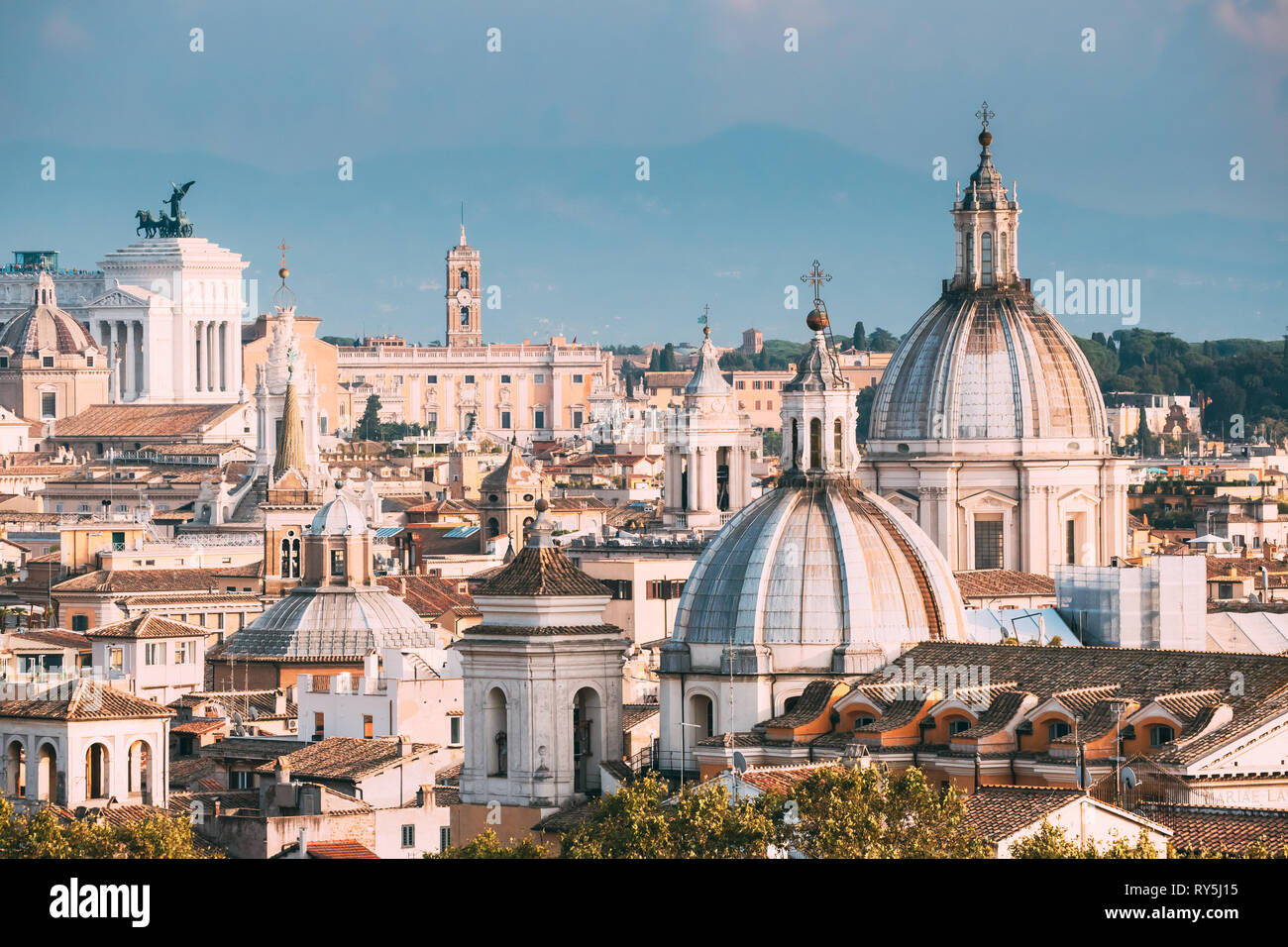 Rome, Italy. Cityscape With Such Famous Churches As Sant'agnese, Santa ...