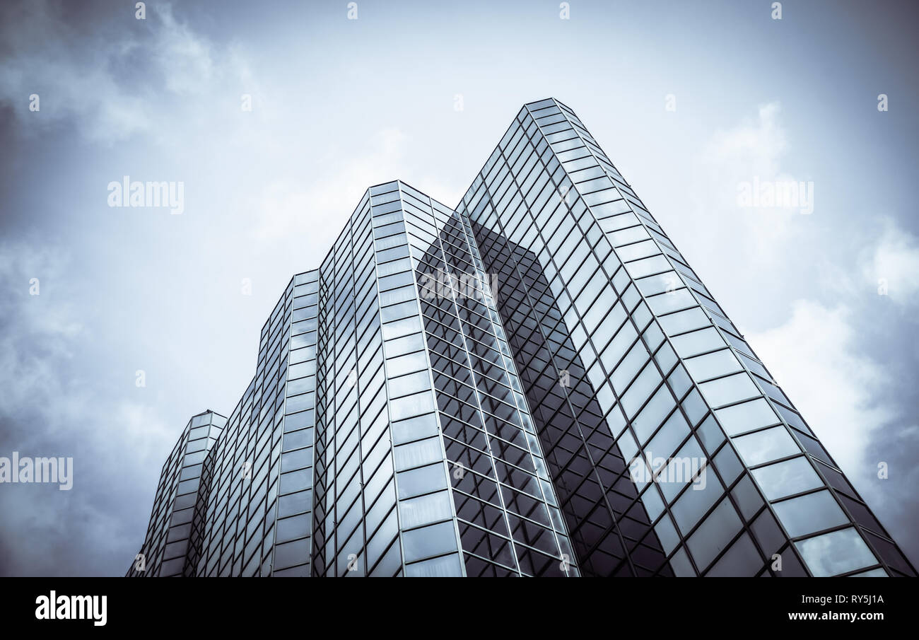 Abstract Diagonal Perspective Of A Towering Downtown Glass And Steel ...