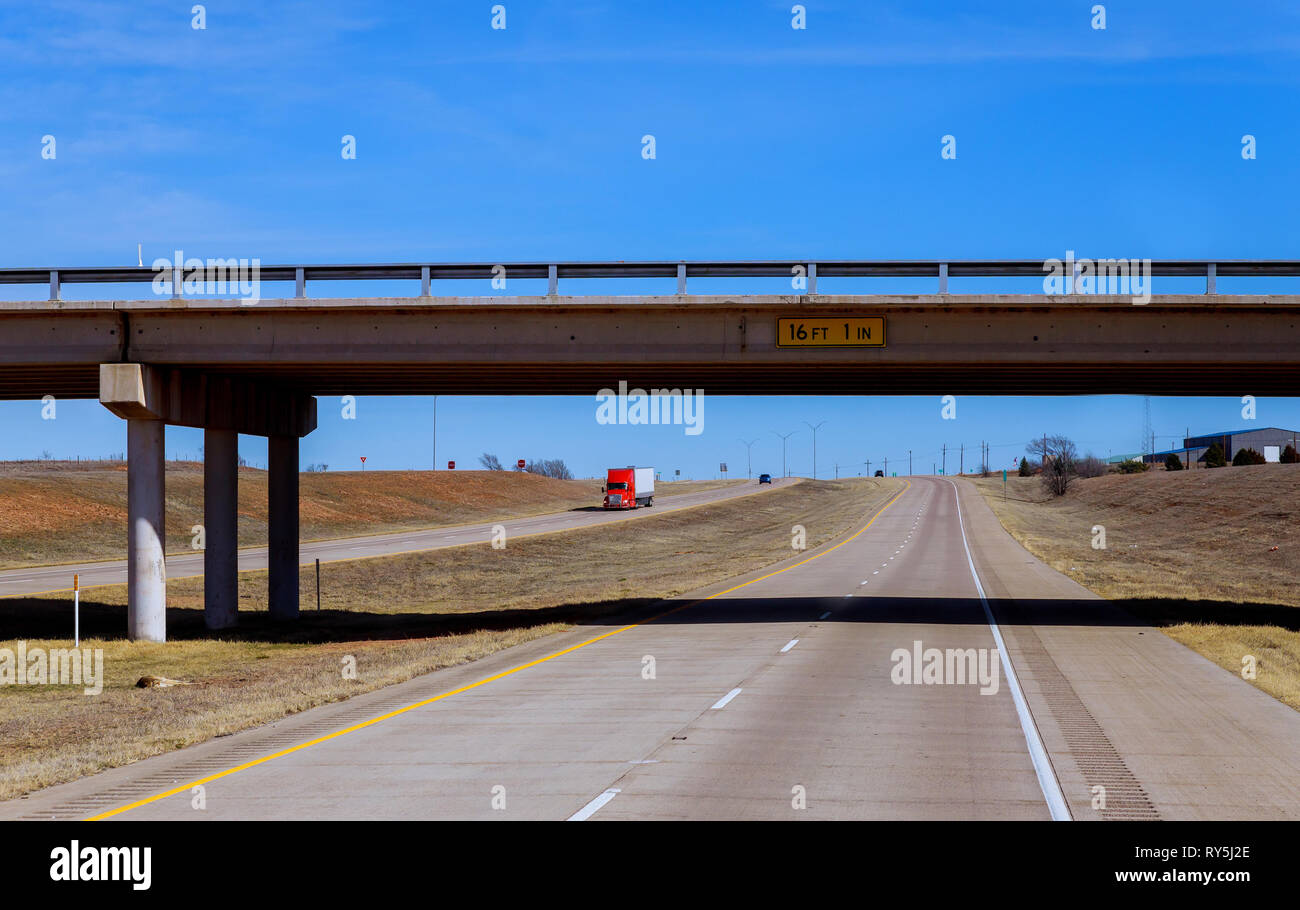 View of freeway from the car in county, with not very busy lanes Stock ...