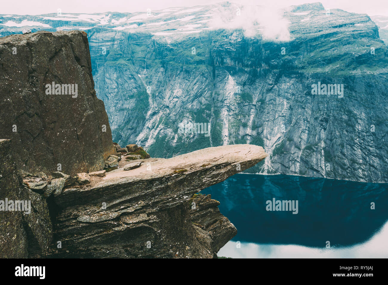 Scenic View Of Rock Trolltunga - Troll Tongue In Norway. Rock In The ...
