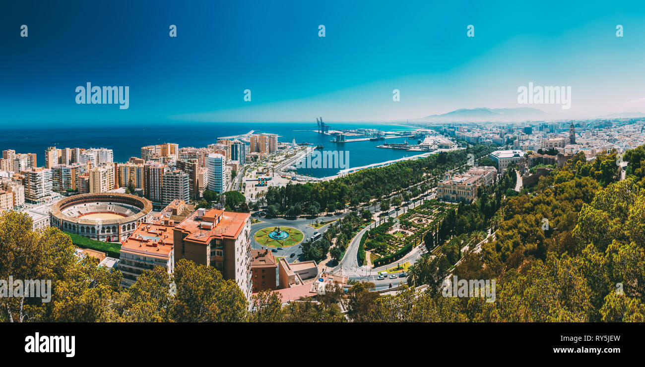 Panorama cityscape aerial view of Malaga, Spain Stock Photo - Alamy