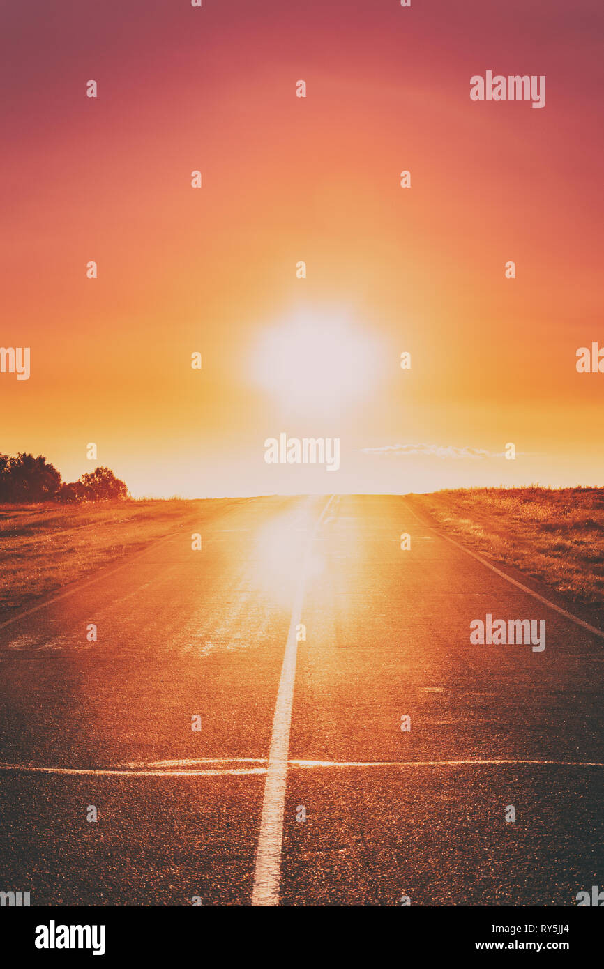 Asphalt Country Open Road In Sunny Morning Or Evening. Open Road In ...