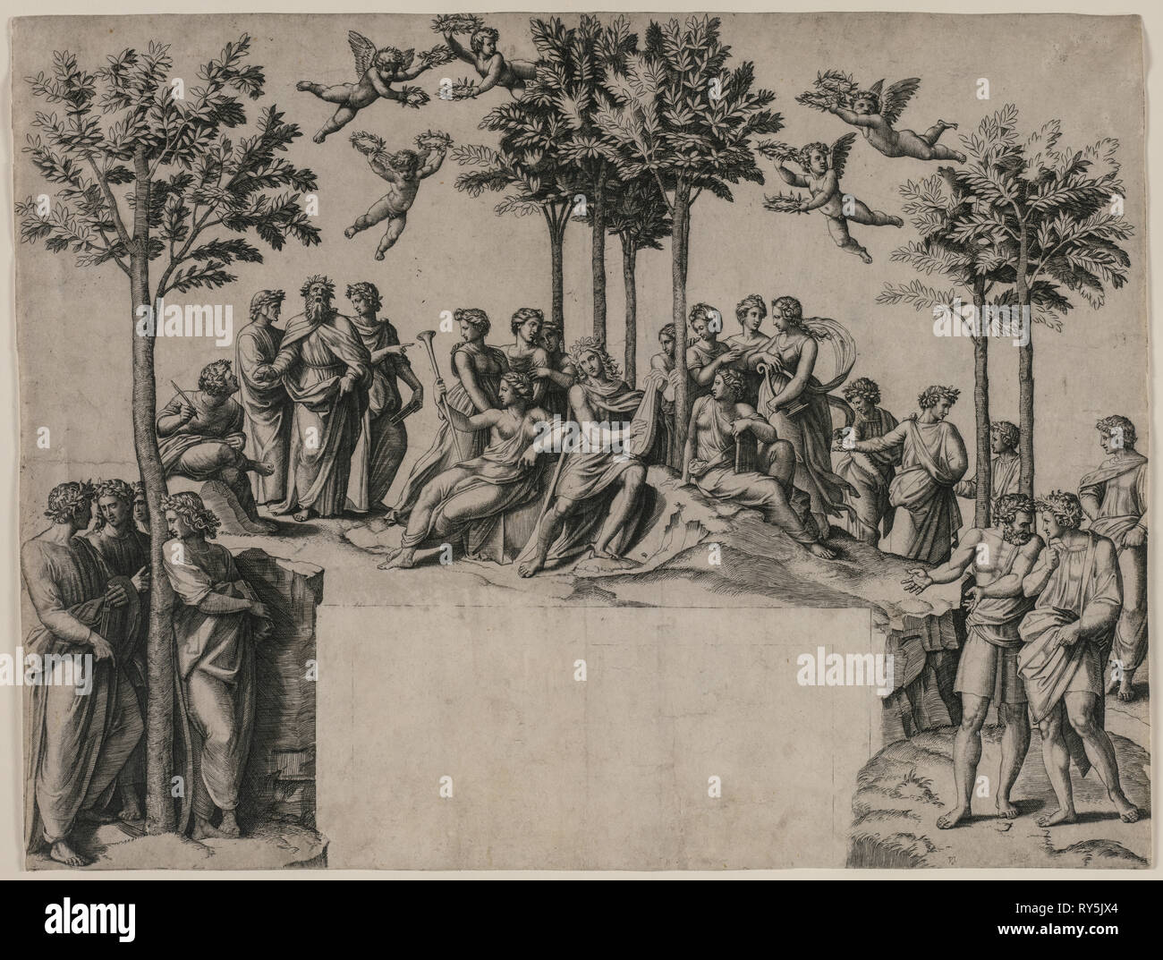 Apollo on Parnassus, c. 1517-1520. Marcantonio Raimondi (Italian, 1470/ ...