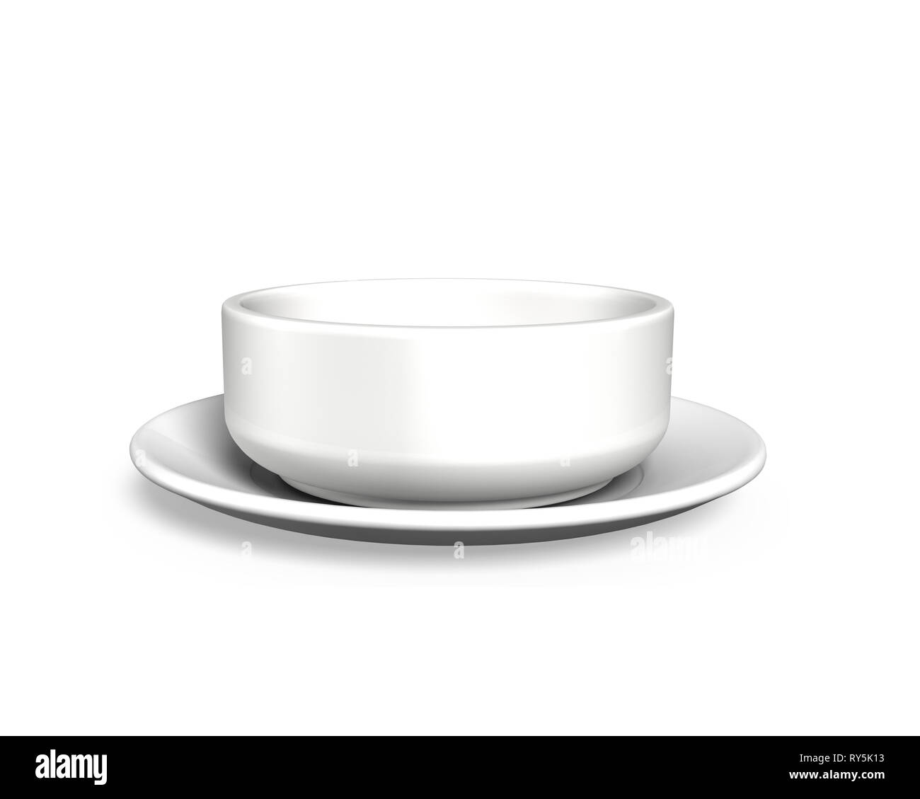 Empty white bowl and tray, front view, isolated on white background ...