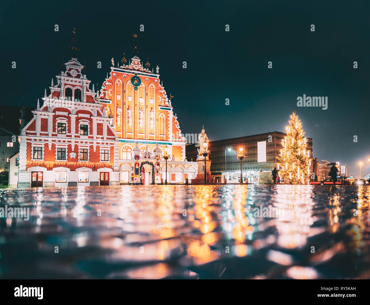 Riga, Latvia. Town Hall Square, Popular Place With Famous Landmarks On ...