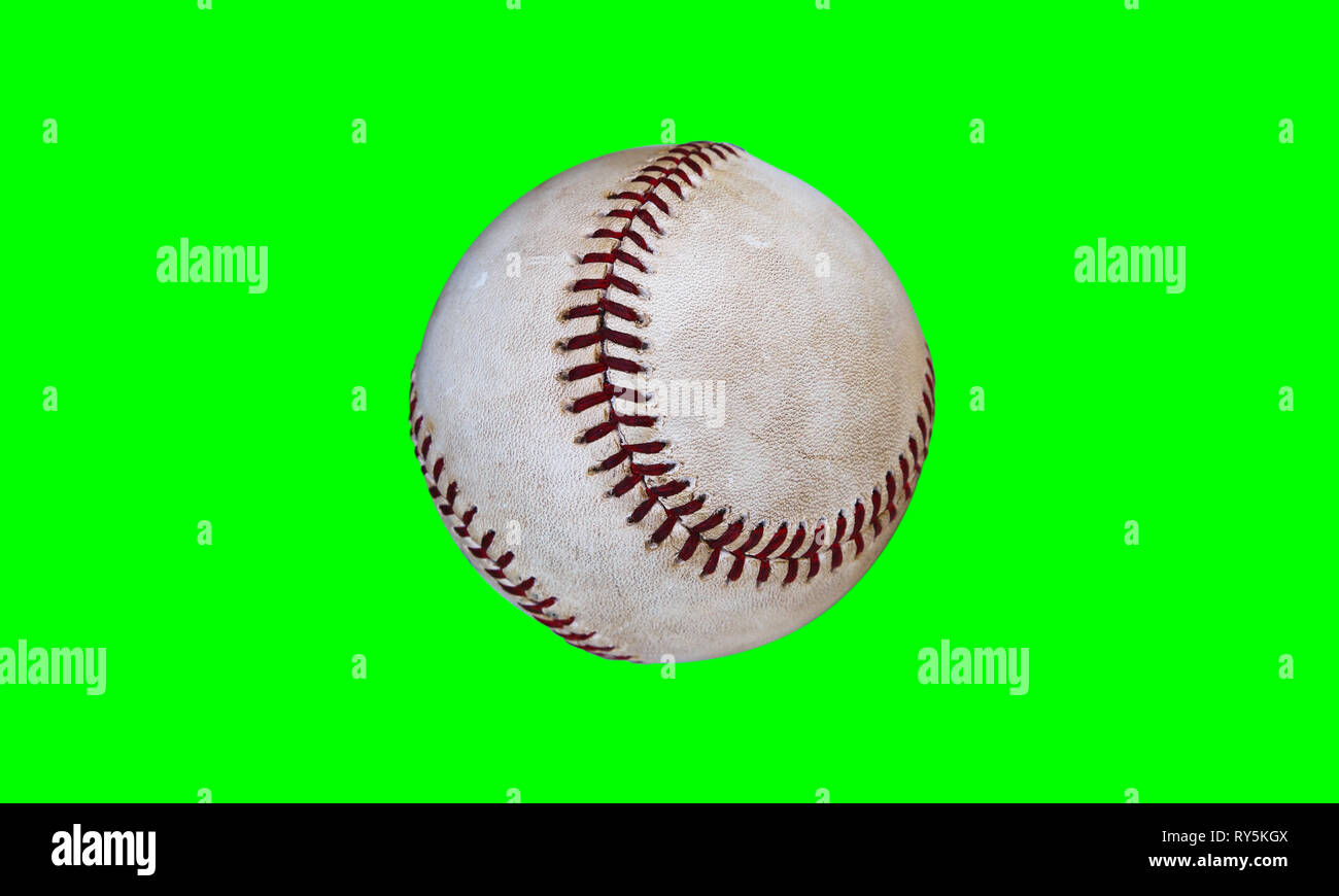 Dirty Baseball Isolated on Chroma Key Green Background Stock Photo - Alamy