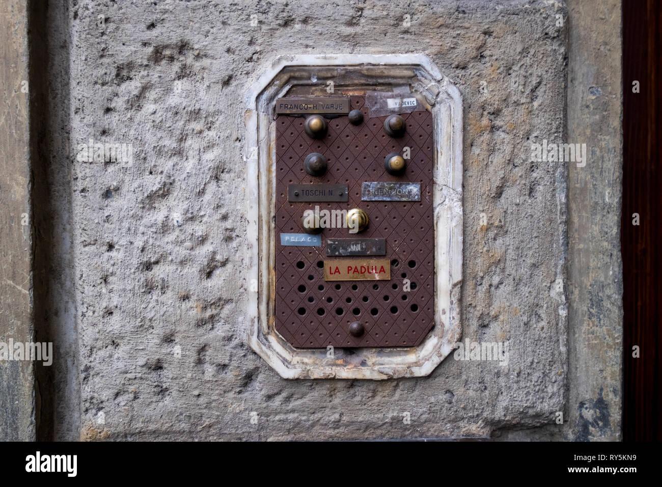 Typical apartment buzzer panel in old Florence, Italy Stock Photo - Alamy