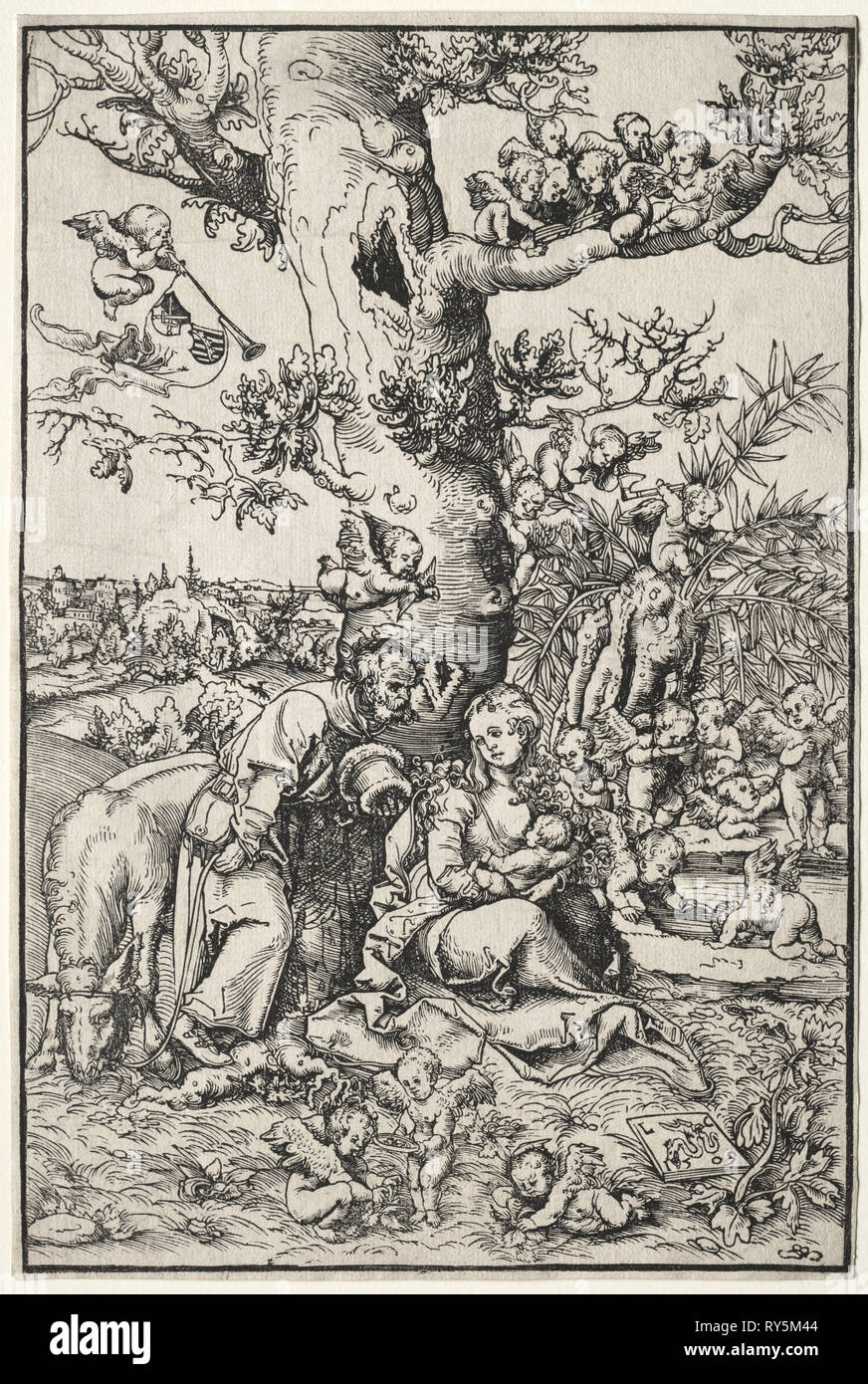 Rest on the Flight into Egypt, 1509. Lucas Cranach (German, 1472-1553). Woodcut Stock Photo - Alamy