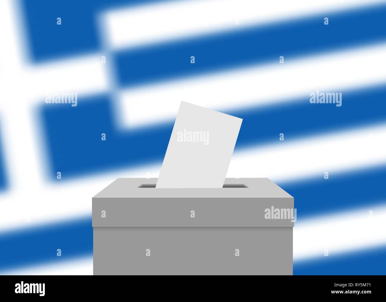Greece election banner background. Ballot Box with blurred flag Stock ...