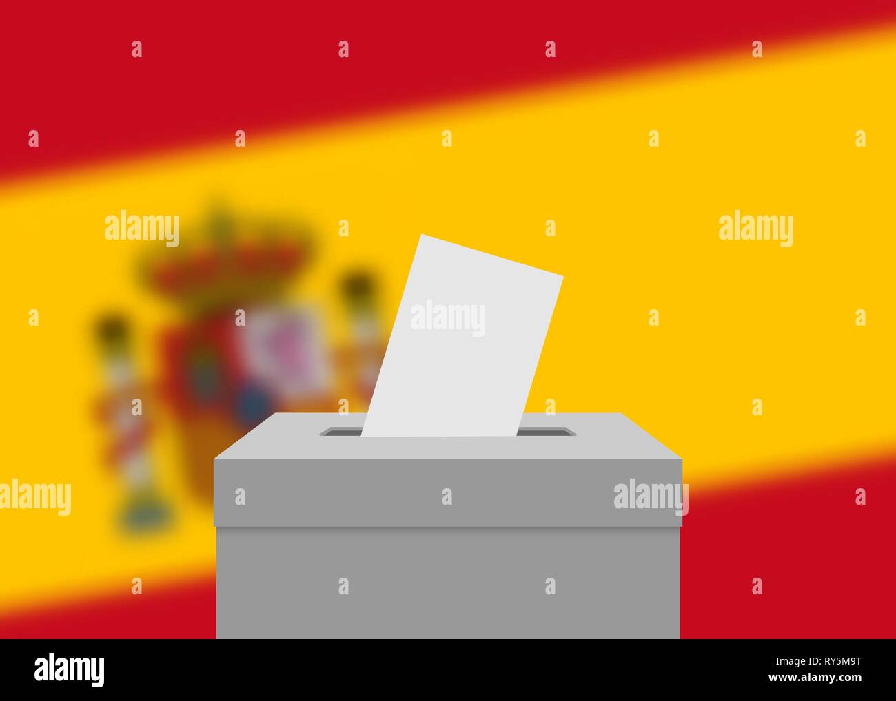 Spain election banner background. Ballot Box with blurred flag Stock ...