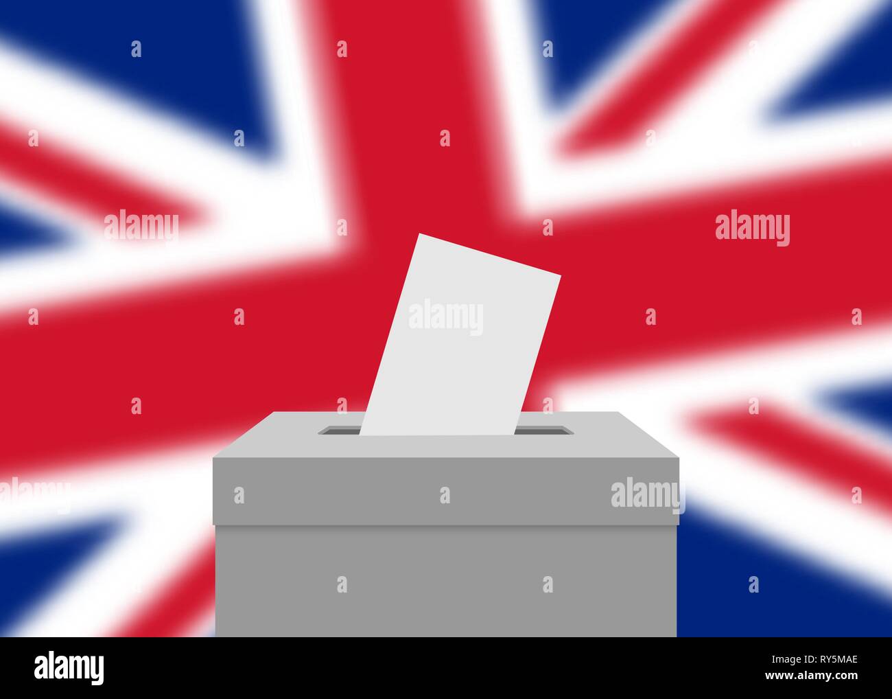 United Kingdom election banner background. Ballot Box with blurred flag ...