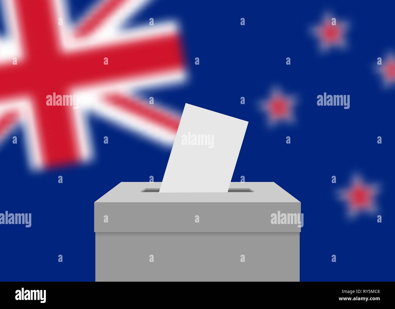 New Zealand election banner background. Ballot Box with blurred flag ...