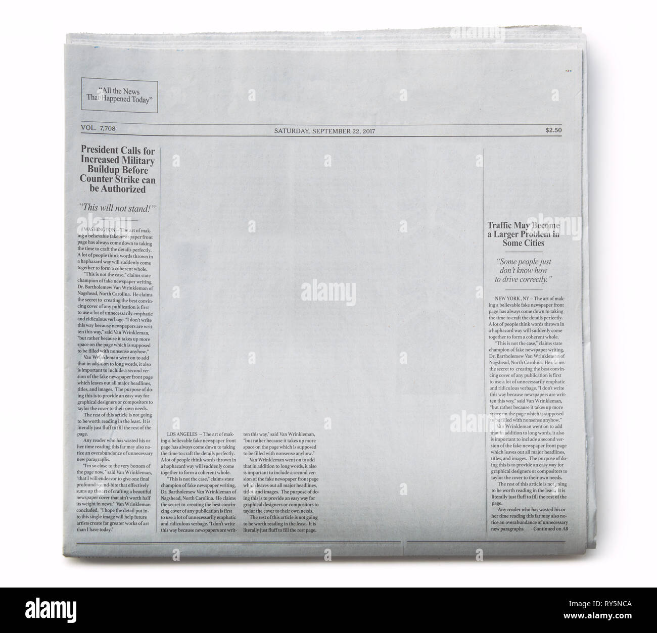 Fake Newspaper Front Page Partially Blank Stock Photo - Alamy