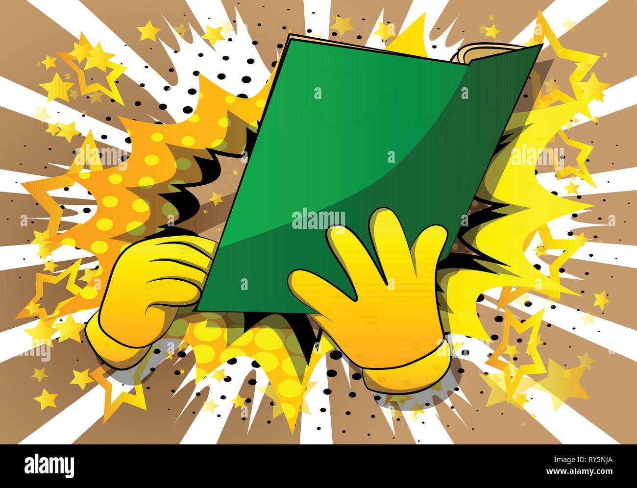 Vector cartoon hand holding a book. Illustrated hand on comic book ...