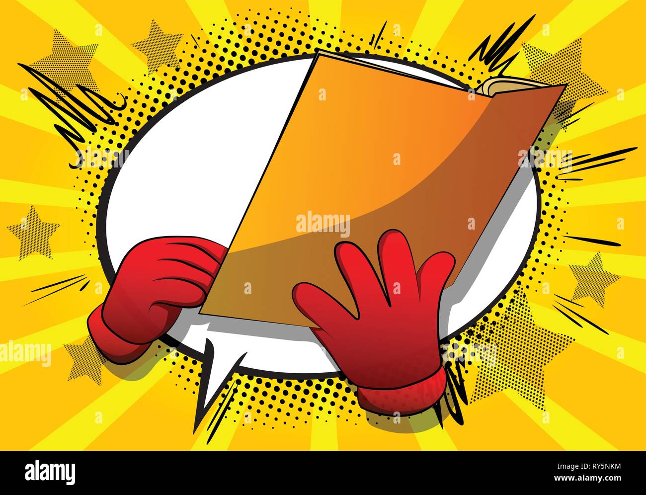 Vector cartoon hand holding a book. Illustrated hand on comic book ...