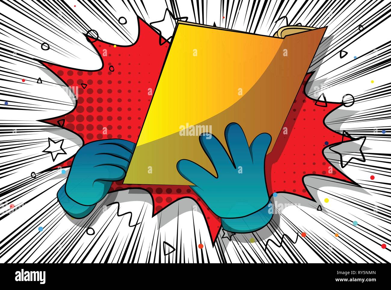 Vector cartoon hand holding a book. Illustrated hand on comic book ...