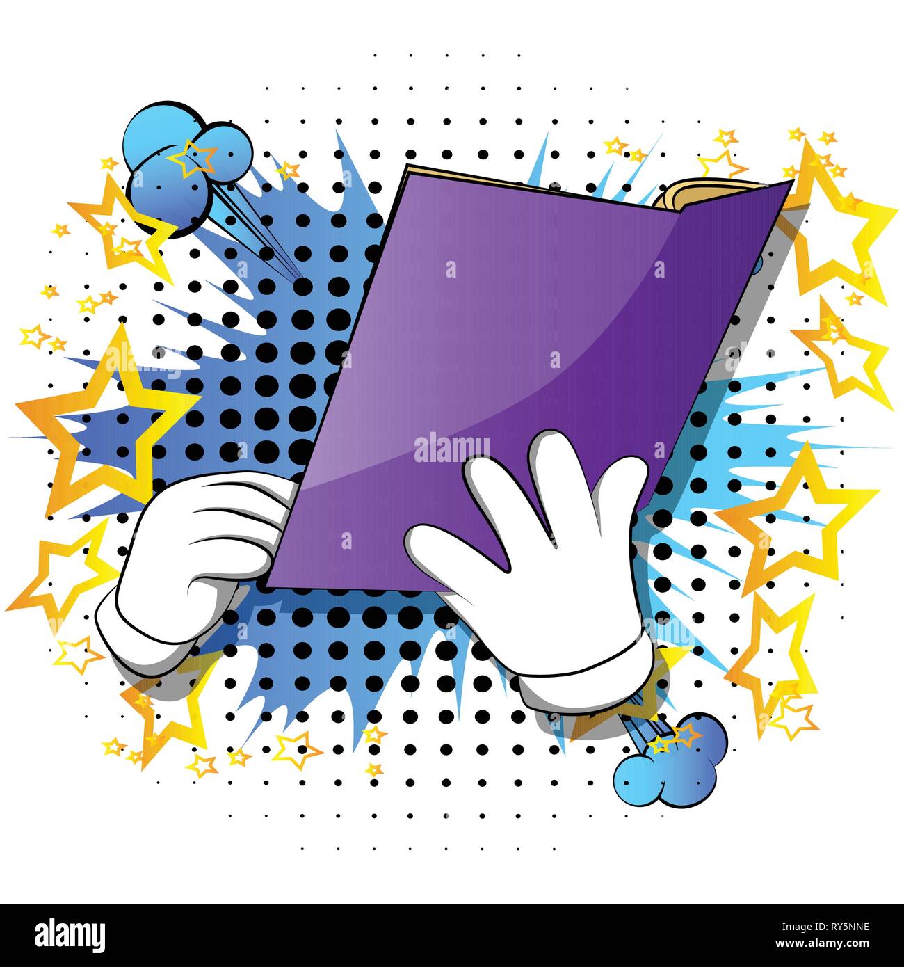 Vector cartoon hand holding a book. Illustrated hand on comic book ...