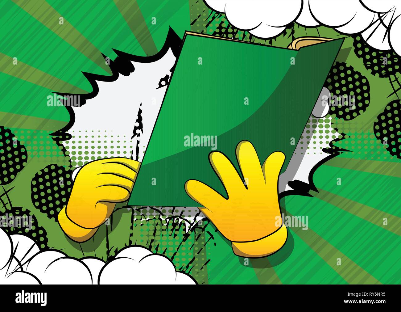 Vector cartoon hand holding a book. Illustrated hand on comic book ...