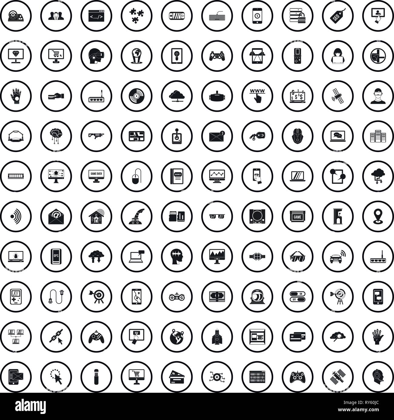 100 virtual icons set, simple style Stock Vector Image & Art - Alamy