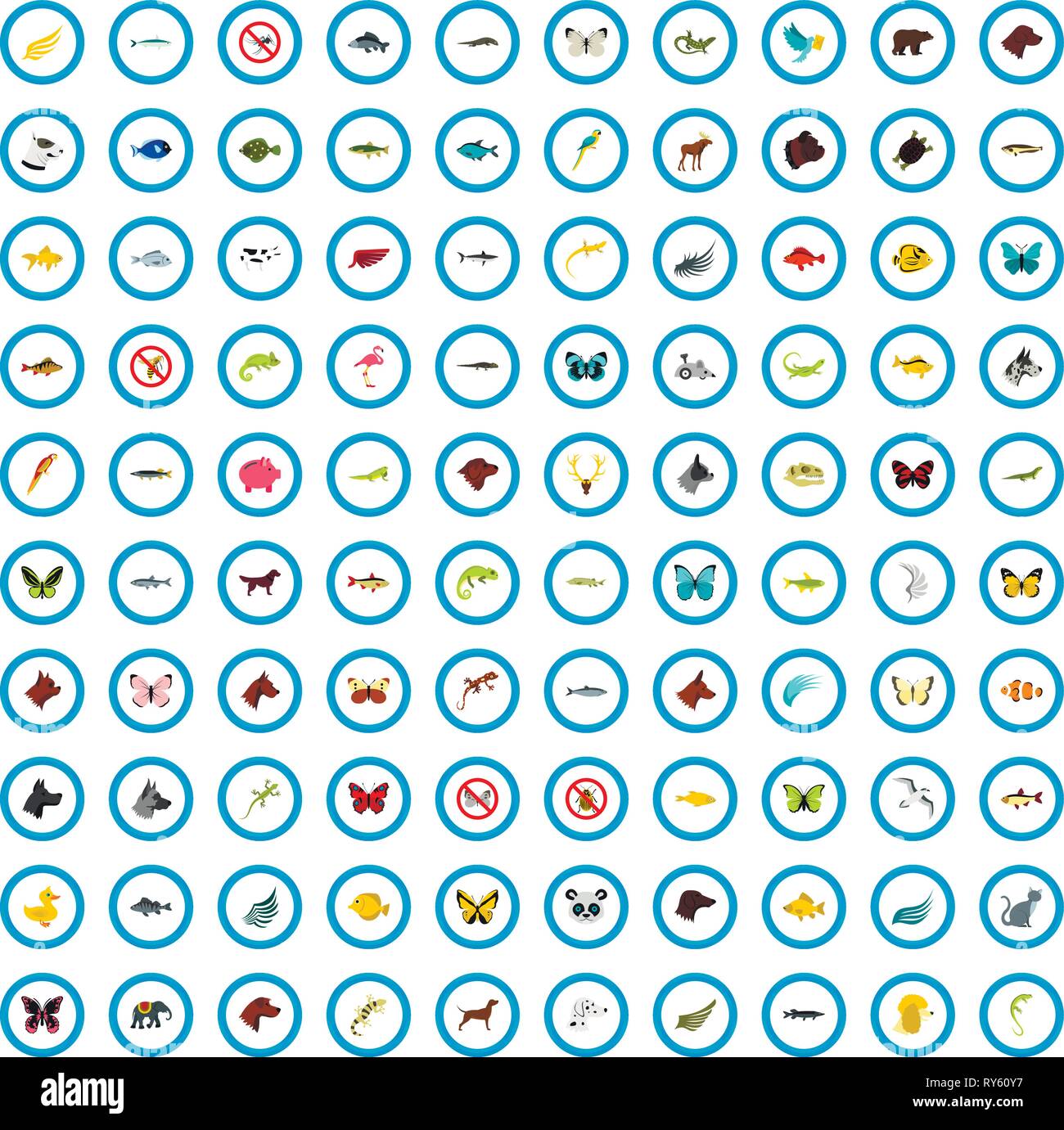 100 fauna icons set, flat style Stock Vector Image & Art - Alamy