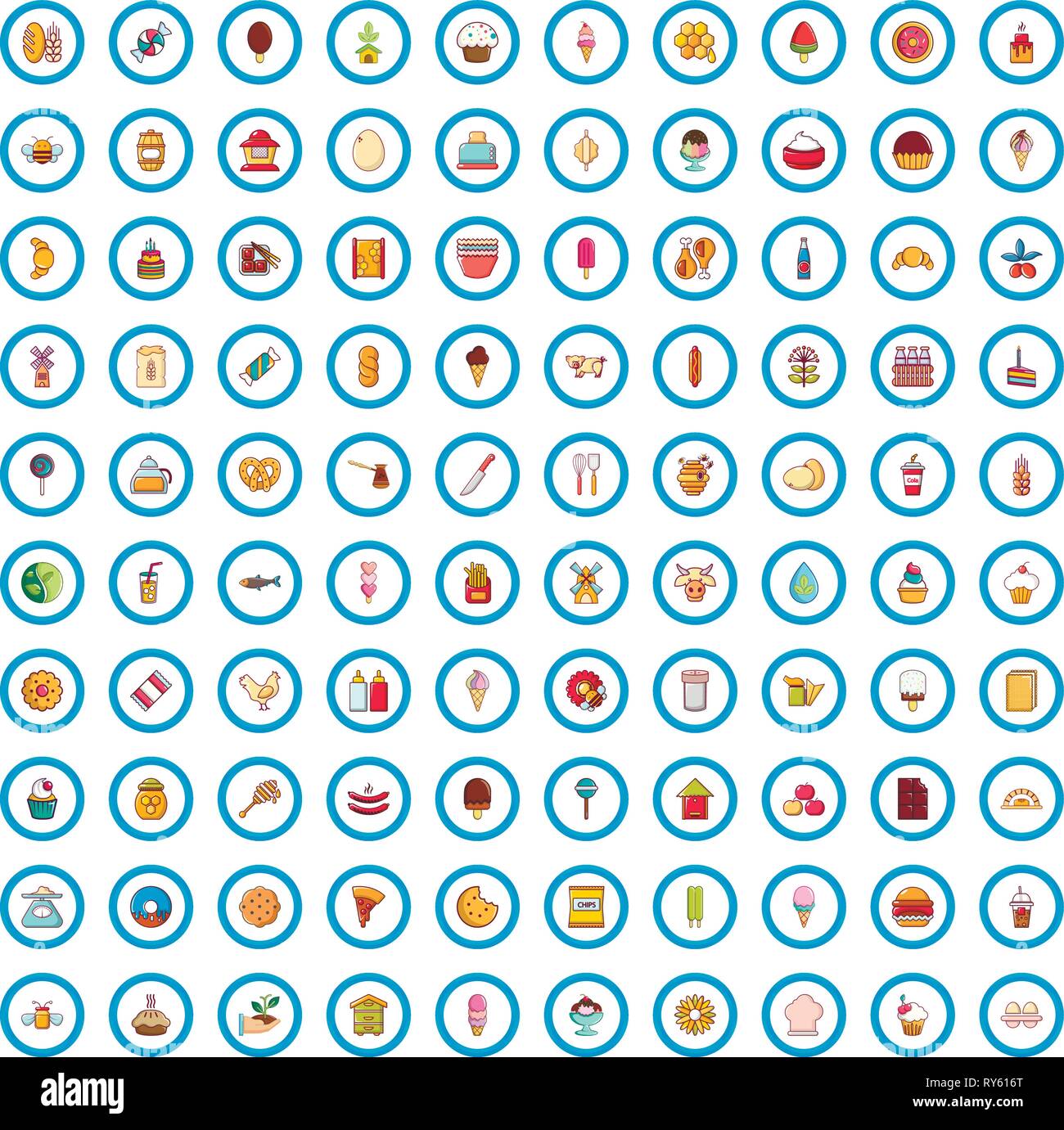 100 favorite food icons set, cartoon style Stock Vector Image & Art - Alamy