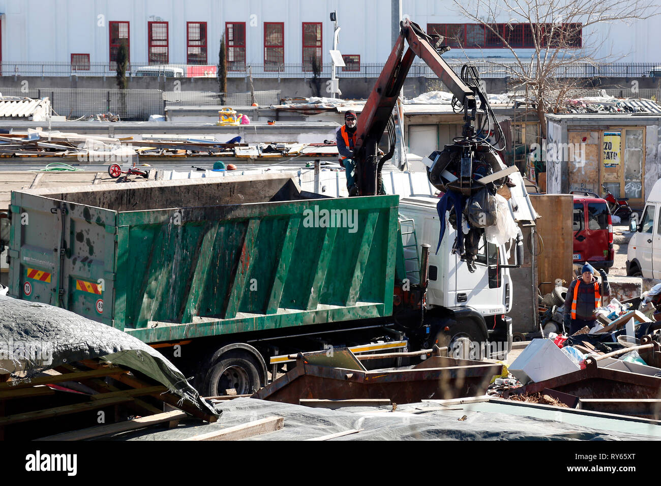 Scrapers disposing of the trash Rome March 12th 2019. Salviati Roma ...