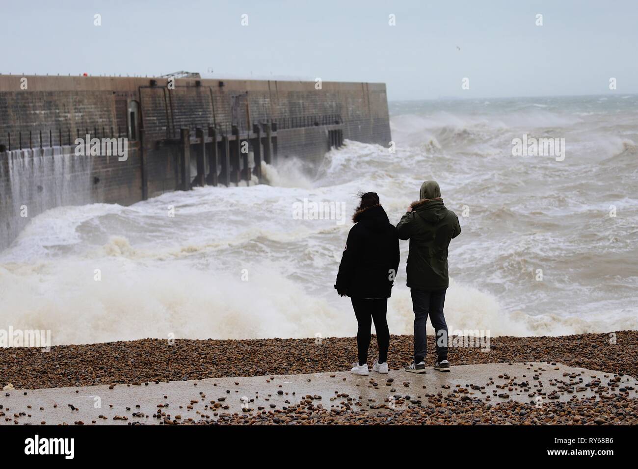 Folkestone, Kent, UK. 12 Mar, 2019. UK Weather: Storm Gareth arrives on ...
