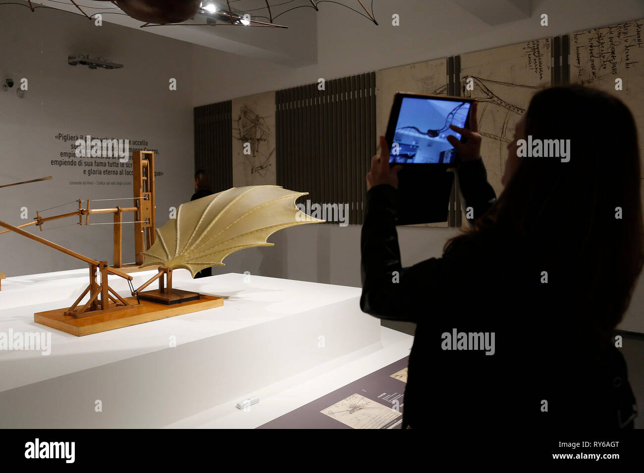 Rome, Italy. 12th Mar, 2019. Gliders realized on a Leonardo's project ...