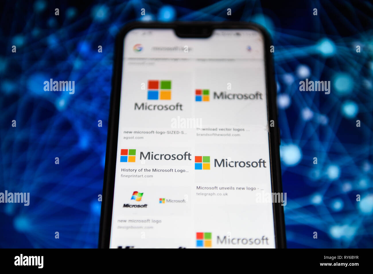 Portugal. 12th Mar, 2019. Microsoft logo is seen on an android mobile ...