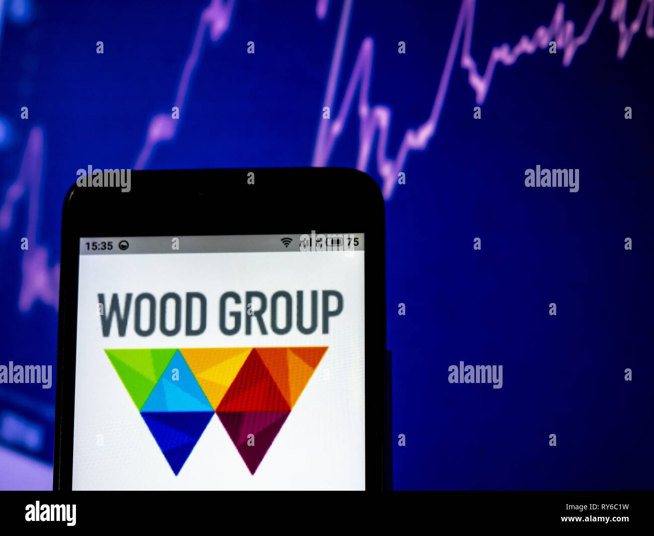 Ukraine. 12th Mar, 2019. John Wood Group plc company logo seen displayed on a smart phone ...